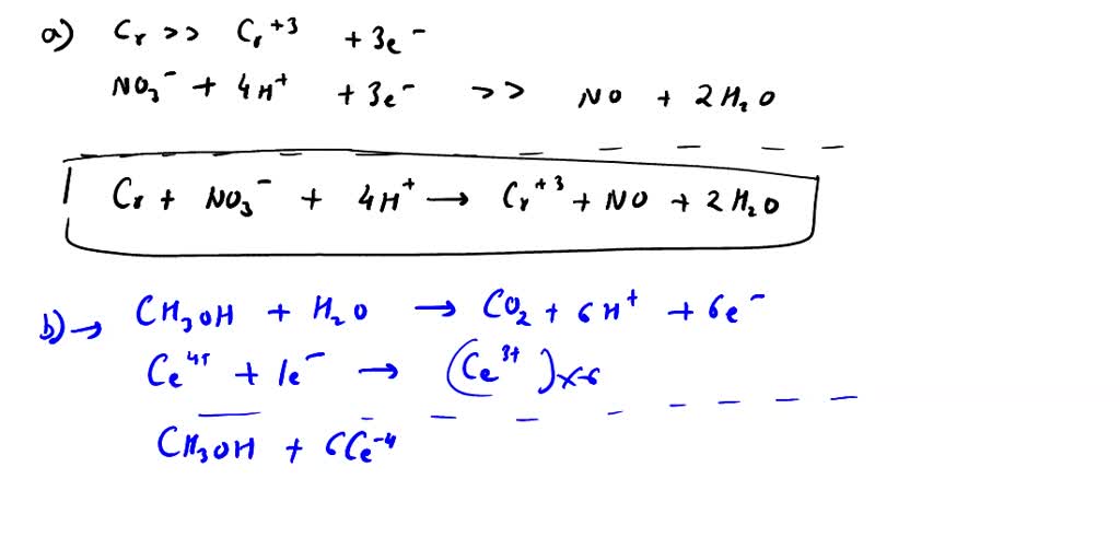 SOLVED: Balance the following equations according to the half reaction ...