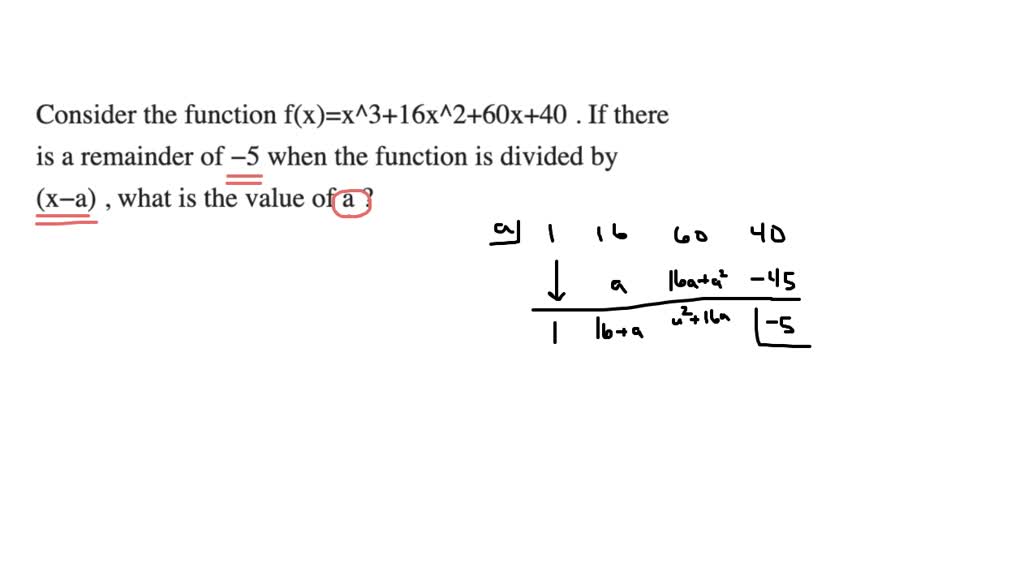 SOLVED: Consider the function f(x)=x^3+16x^2+60x+40 . If there is a ...