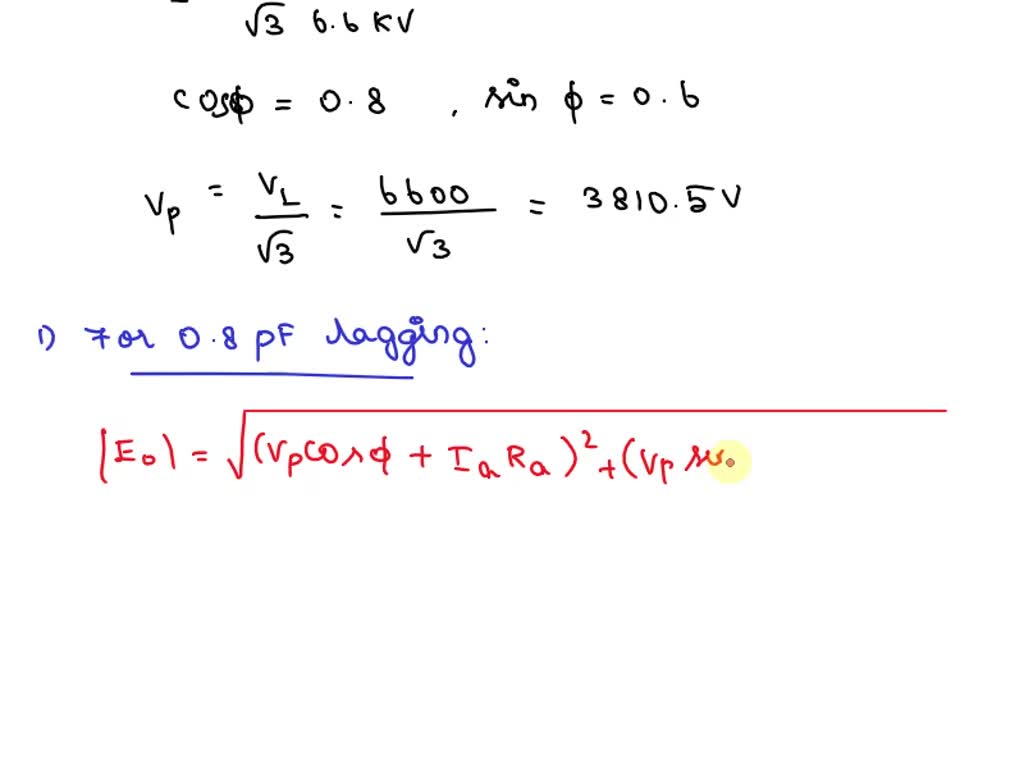 SOLVED: A synchronous generator with the following specifications: Three-phase (star-connected ...