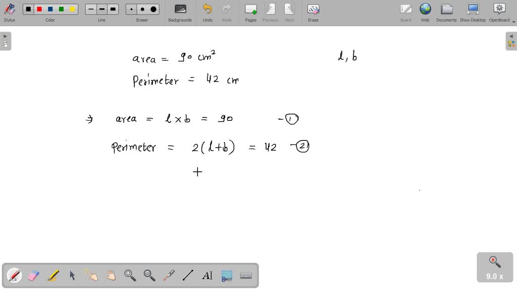 SOLVED: Arectangle has an area of 90 cm? ad a perimeter of 42 cm; What ...
