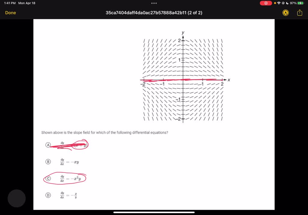 SOLVED Shown Above Is The Slope Field For Which Of The Following