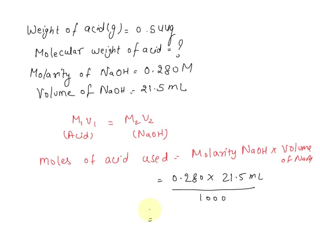 SOLVED: A 0.544 g sample of a monoprotic acid is dissolved in water and ...