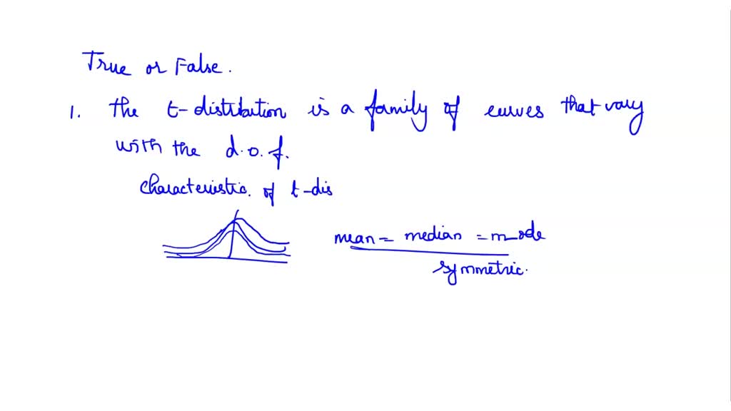 SOLVED: 1. TRUE OR FALSE: The t distribution is a family of curves that ...