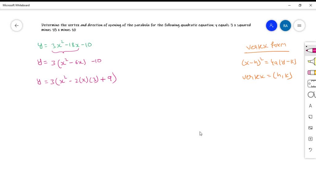 SOLVED: Determine the vertex and direction of opening of the parabola ...