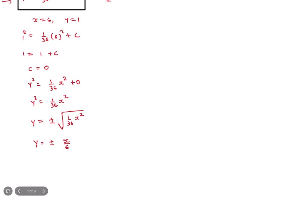 SOLVED: dy point) Solve the differential equation dx 9y Find an implicit solution and put your ...