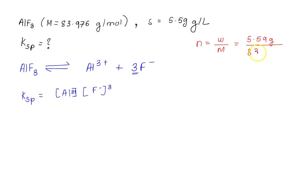 SOLVED: Aluminum fluoride, AlF3 (M = 83.976 g/mol), has a solubility in ...