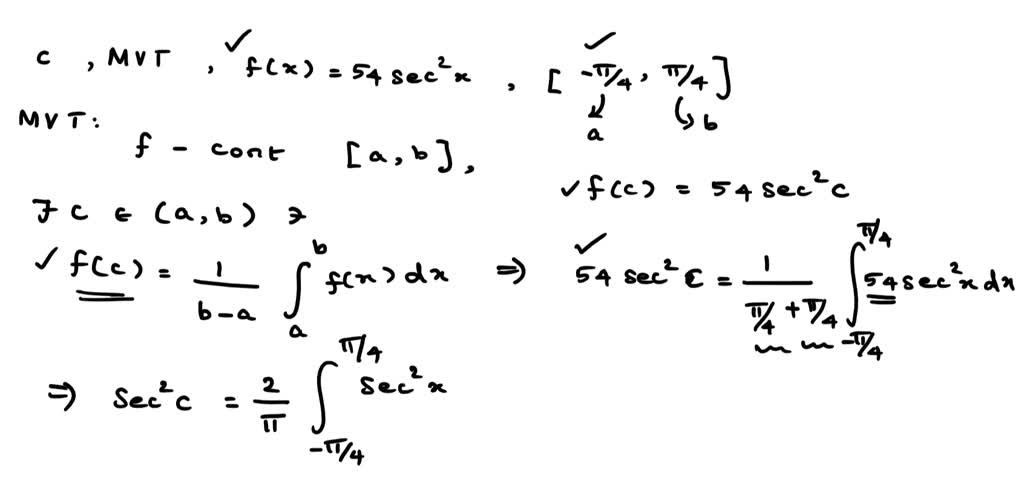 SOLVED Find The Value s Of Guaranteed BY The Mean Value Theorem For Integrals For The Function 