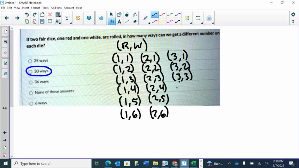 SOLVED: white; are rolled; in how many ways can we get a different number on If two fair dice ...