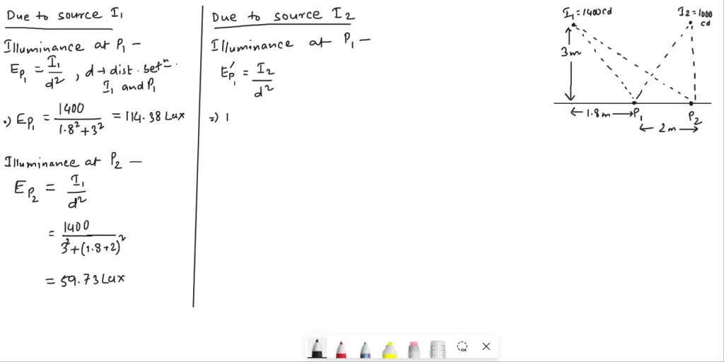 SOLVED: 2a) Calculate the illuminance at points P1 and P2 Source of ...