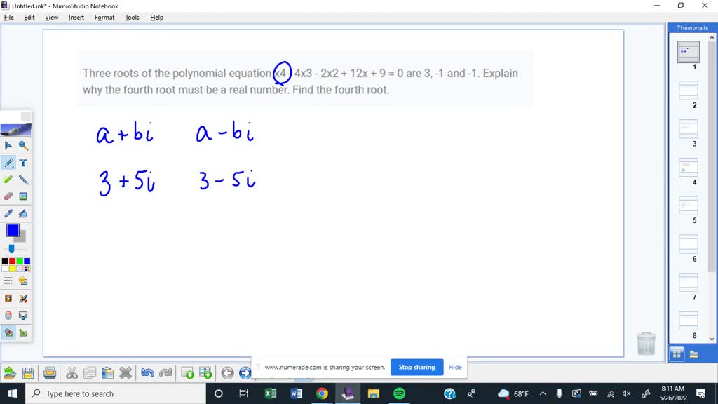 SOLVED: Three roots of the polynomial equation x4 - 4x3 - 2x2 + 12x + 9 ...
