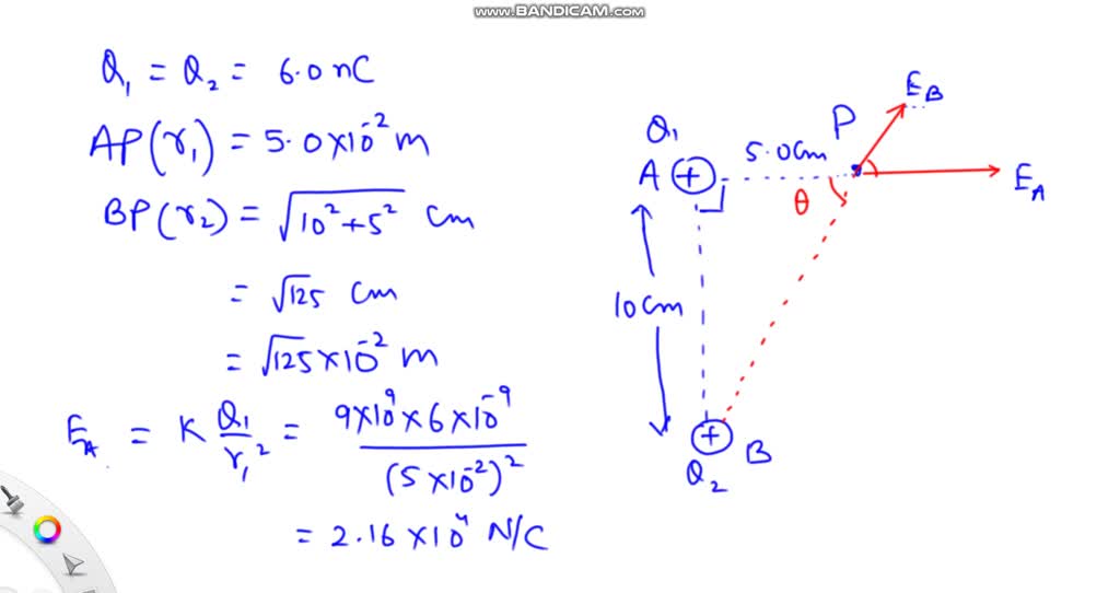 SOLVED: Suppose Q1 = 6.0 nC and Q2 = 6.0 nC (Figure 1) . What is the strength of the electric ...