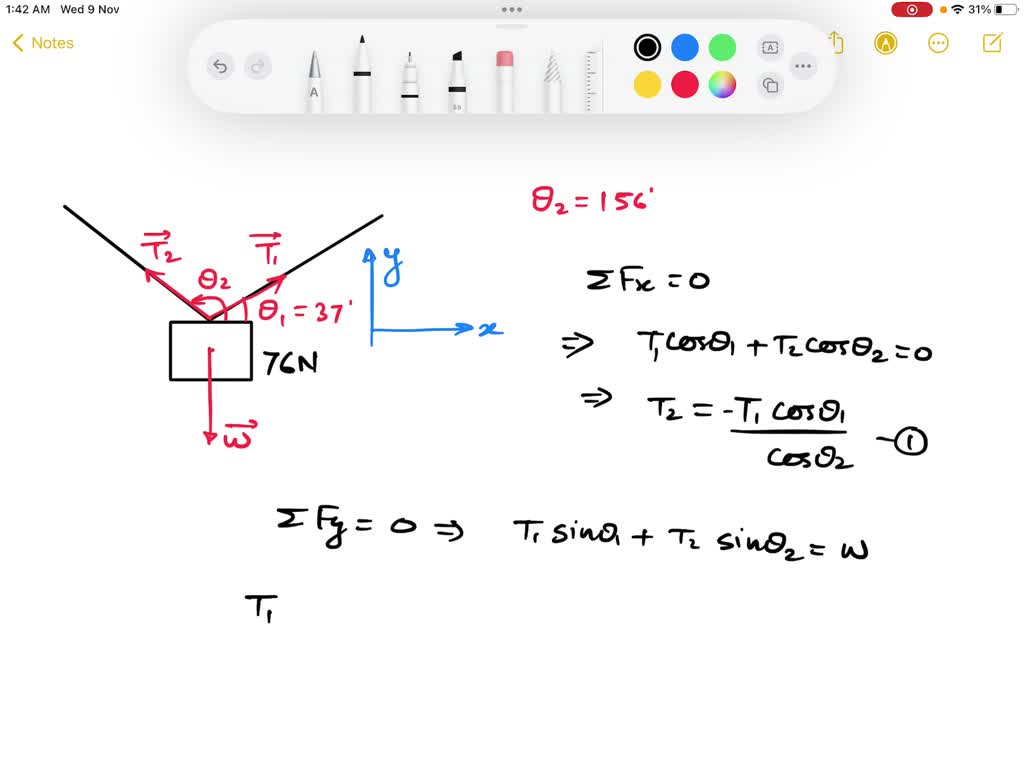 SOLVED: A picture of weight 76 N is supported by two wires, which should be considered to be ...