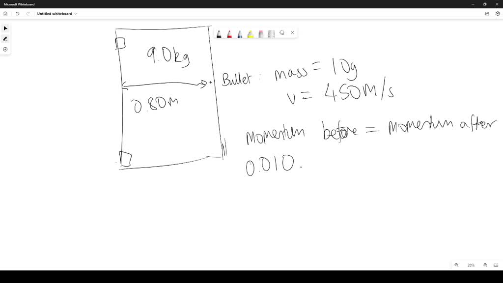 SOLVED: A 10 g bullet traveling at 450 m/s strikes a 9.0 kg 0.80-m-wide ...