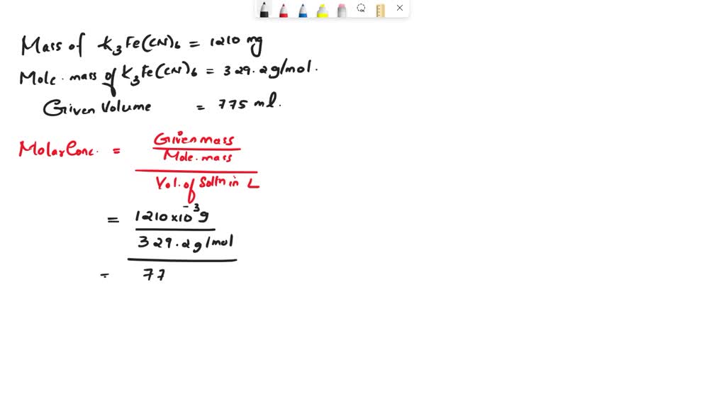 SOLVED: A solution was prepared by dissolving 435 mg of K3Fe(CN)6 in ...