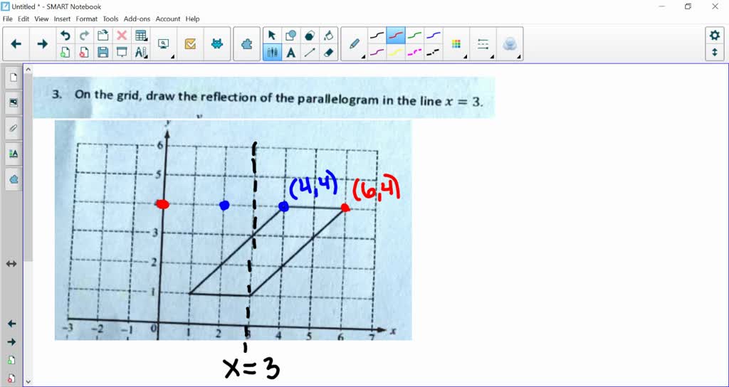 SOLVED: On the grid, draw the reflection of the parallelogram in the line x = 3.