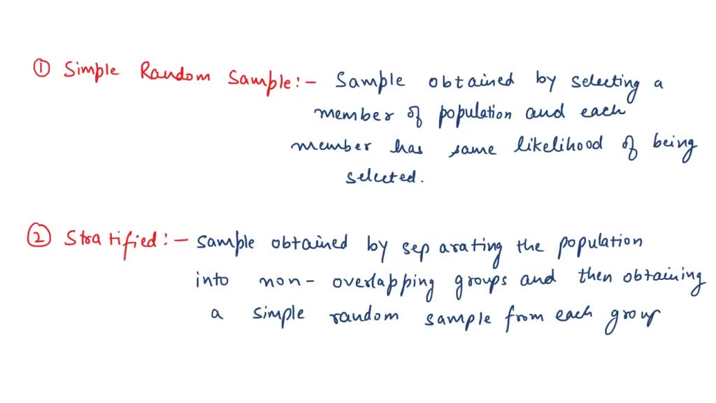 SOLVED: 2. Match the sampling method with its description Simple Random ...