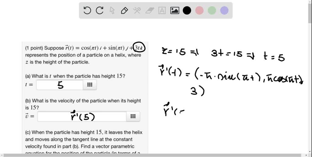 SOLVED: points) Suppose 7() = cos(t) i- sin(xt)j 3tk represents the ...