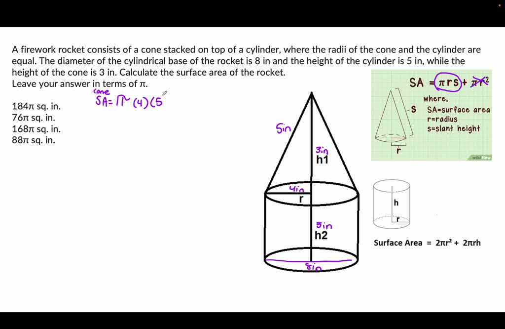 SOLVED: A firework rocket consists of a cone stacked on top of a ...