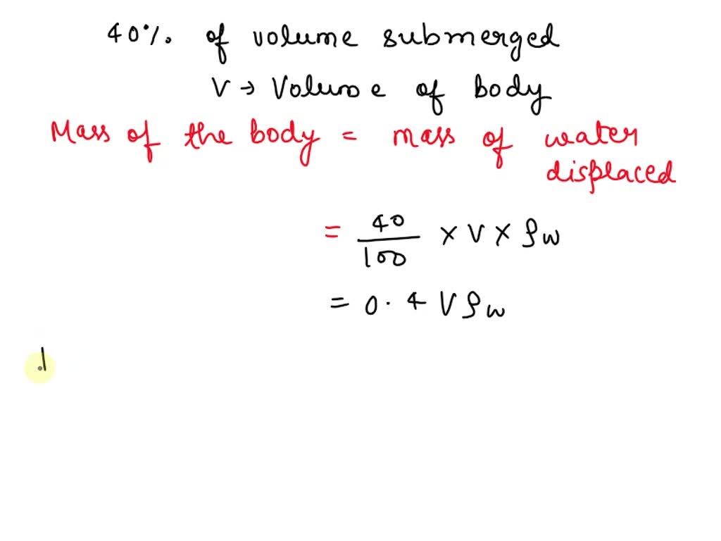 SOLVED: An object floats in salt water (𝜌=1027 𝑘g/𝑚3) with 40% of its volume above the water ...