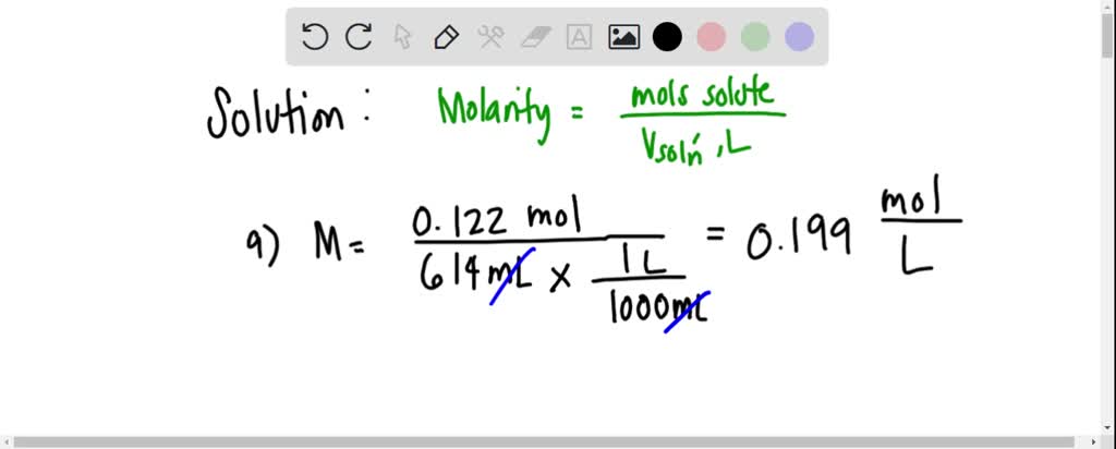SOLVED: Calculate the molarity of each solution. 0.122 mol of sucrose in 614 mL of solution ...