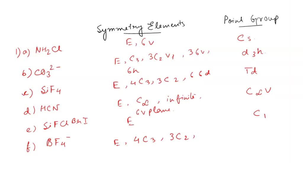 SOLVED: 3.1 Determine and list the symmetry elements and assign the ... SOLVED: 3.1 Determine and list the symmetry elements and assign the ...