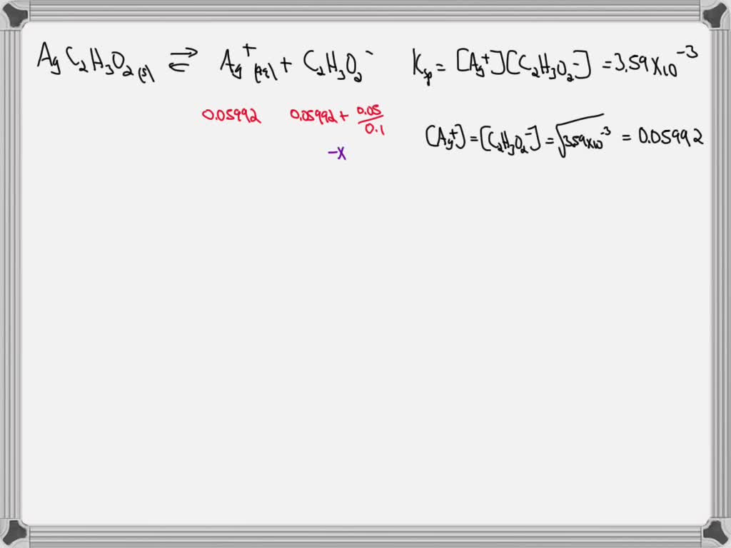 SOLVED: The solubility product of silver acetate is 3.59*10^-3 ...
