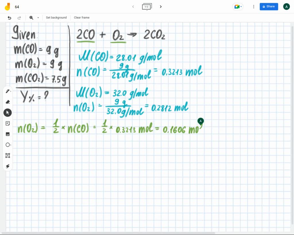 SOLVED: Carbon monoxide reacts with oxygen to form carbon dioxide. The ...