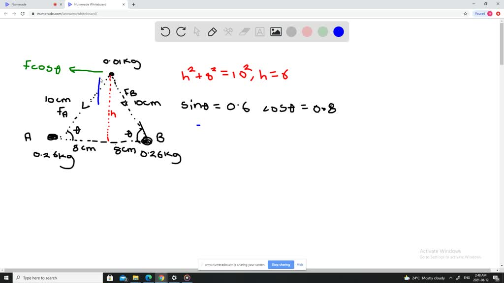 SOLVED: Two uniform spheres, each of mass 0.260 kg, are fixed at points ...
