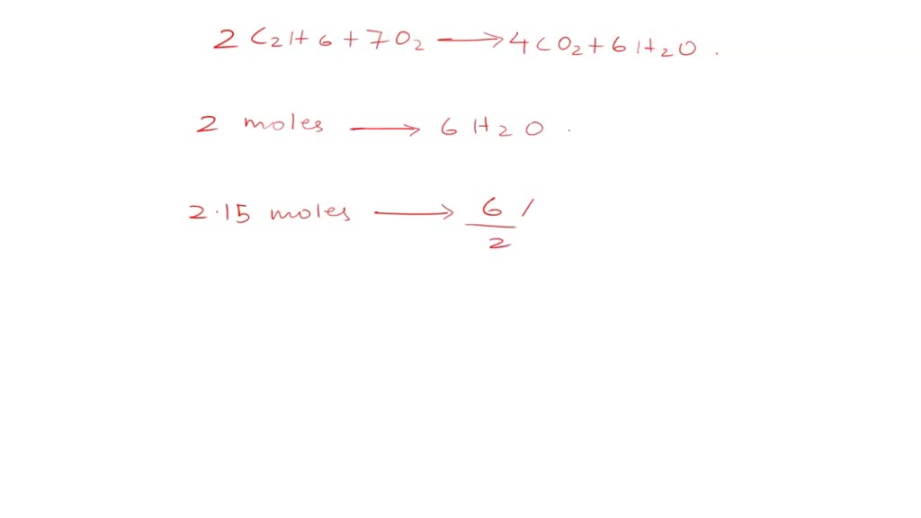 SOLVED: in the following balanced equation 2C2H6 + 7O2 –> 4CO2 + 6H20 if 7.0 g of C2H6 react ...