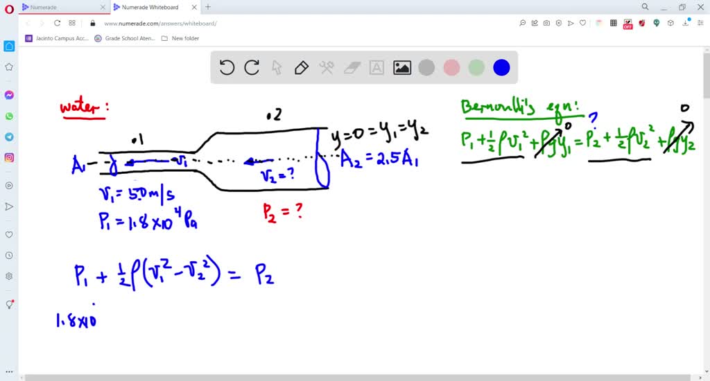 SOLVED: At a certain point in a horizontal pipeline, the water's speed is 5.0 m/s and the gauge ...