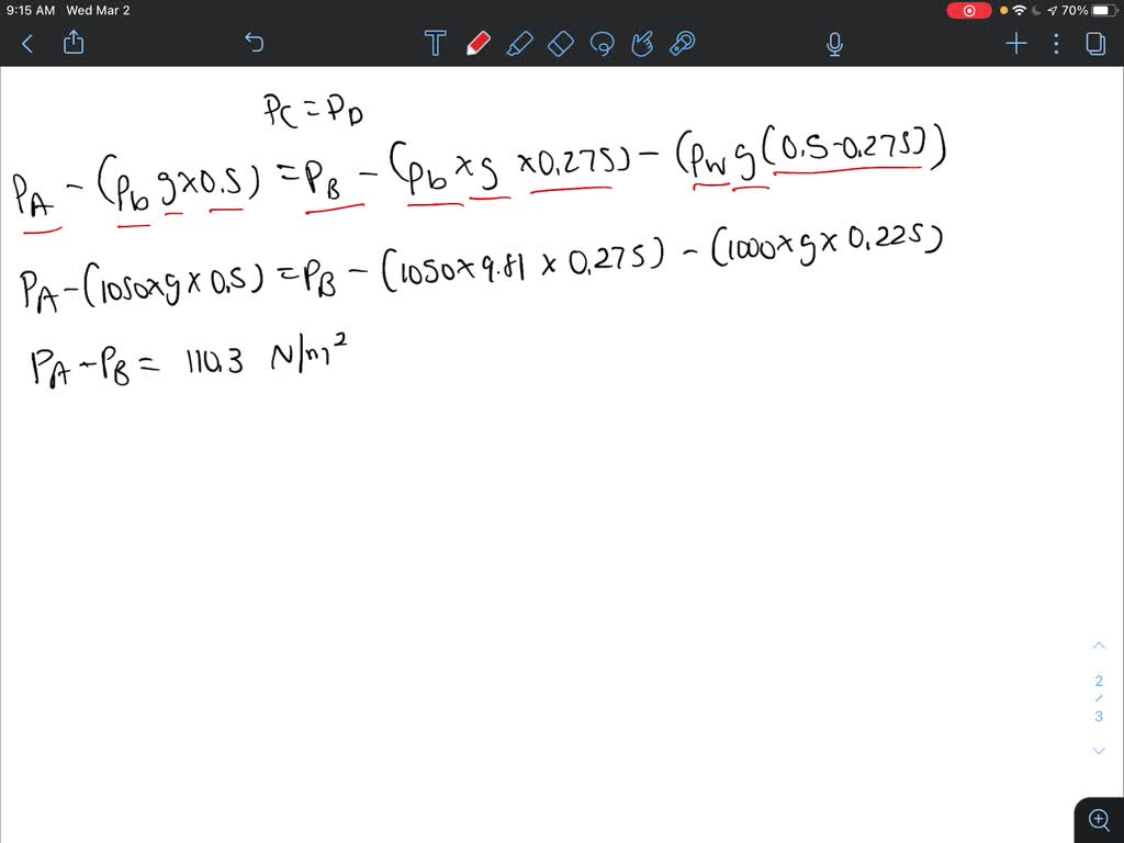 SOLVED: 03. A two-fluid manometer is used to measure the pressure ...