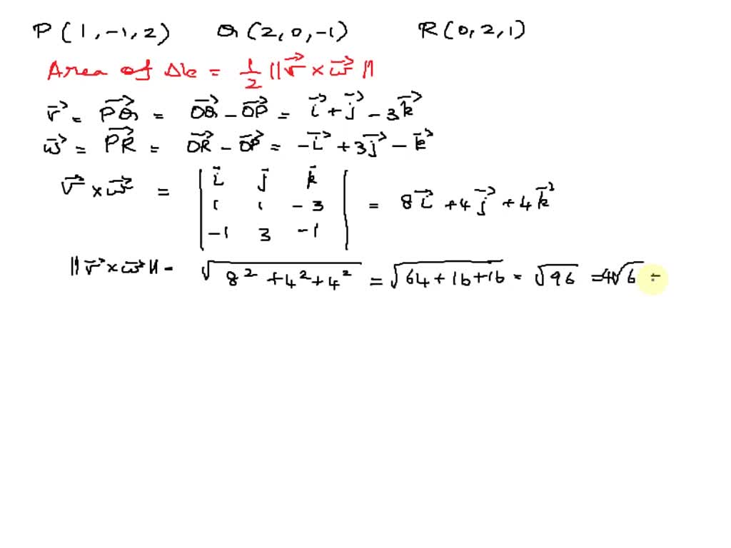 SOLVED: Find the area of the triangle determined by the points and R Find a unit vector ...