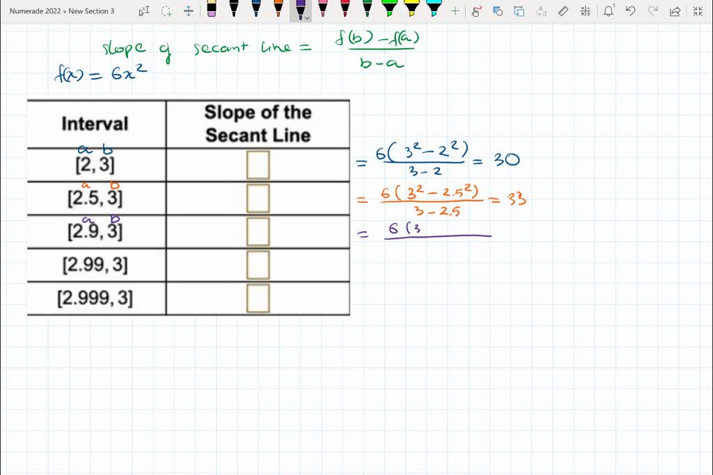 SOLVED: For the function f(x) = 6x2 make a table of slopes of secant lines and make conjecture ...