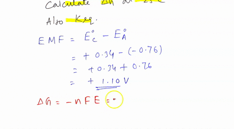 Using standard electrode potentials calculate g and use its...