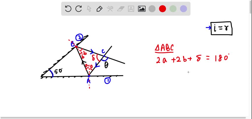 SOLVED: The drawing shows two plane mirrors that intersect at an angle of η = 53°. An incident ...