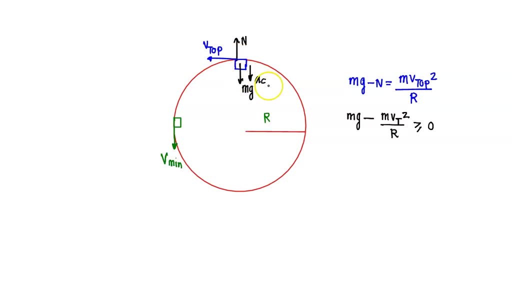 A small block of mass m is placed halfway Up on the inside of frictionless, circular loop of ...