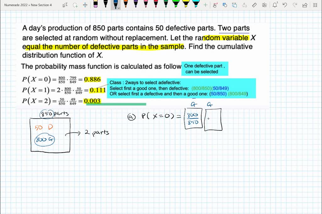 SOLVED: A day's production of 850 parts contains 50 defective parts. Two parts are selected at ...