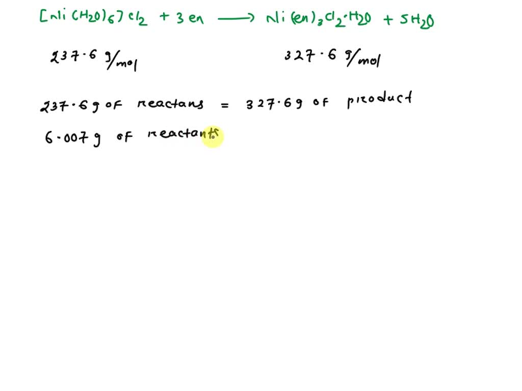 SOLVED: Synthesis of Tris(ethylenediamine)nickel (II) chloride ...
