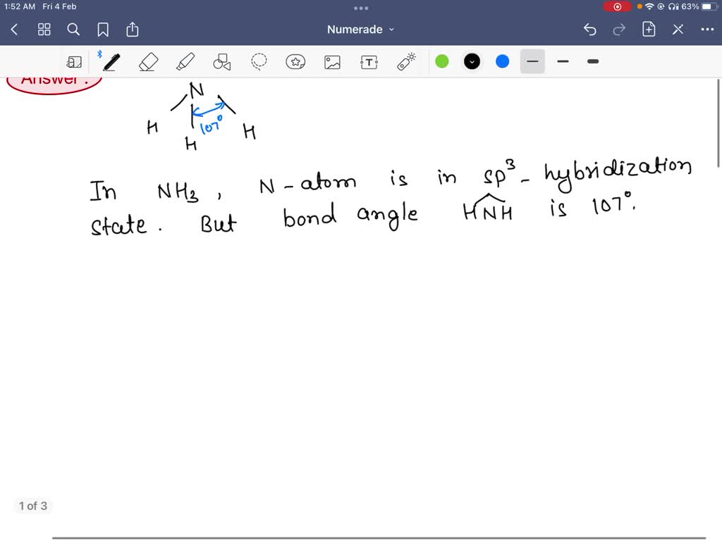 SOLVED: Explain why the H-N-H bond angle of ammonia is 107