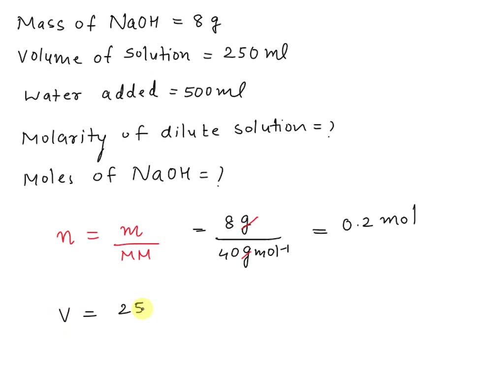 VIDEO solution: 8. Calculate the molarity and normality of solution Containing 0.4 g NaoH in 500 ...