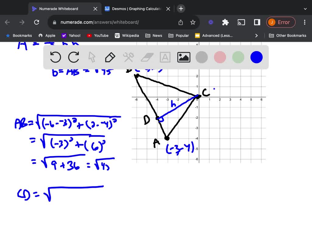 SOLVED: Calculate the area of triangle ABC with altitude CD, given A ...