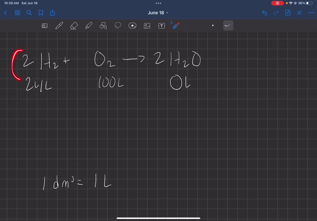 SOLVED: . A mixture of 24 dm3 of hydrogen and 100 dm3 of oxygen was ignited and the reaction ...