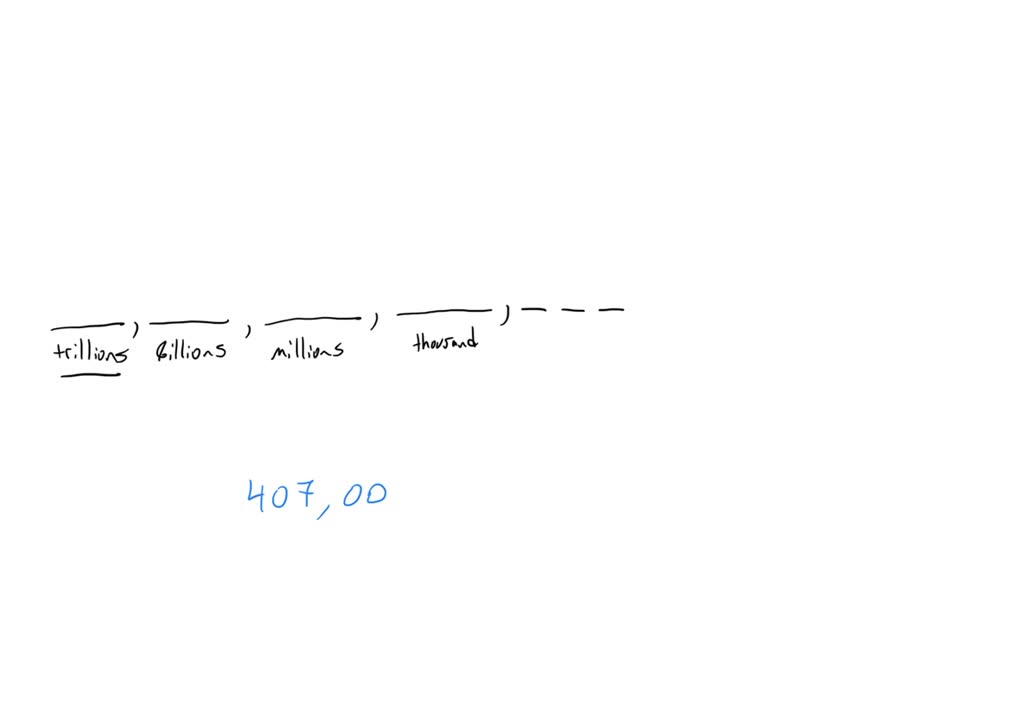 SOLVED: Write four hundred seven trillion six million one hundred five ...