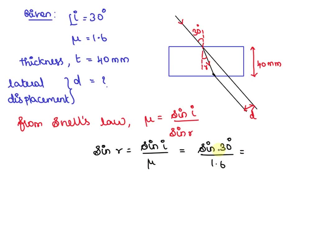 SOLVED: Calculate the lateral displacement of a ray of light incident ...