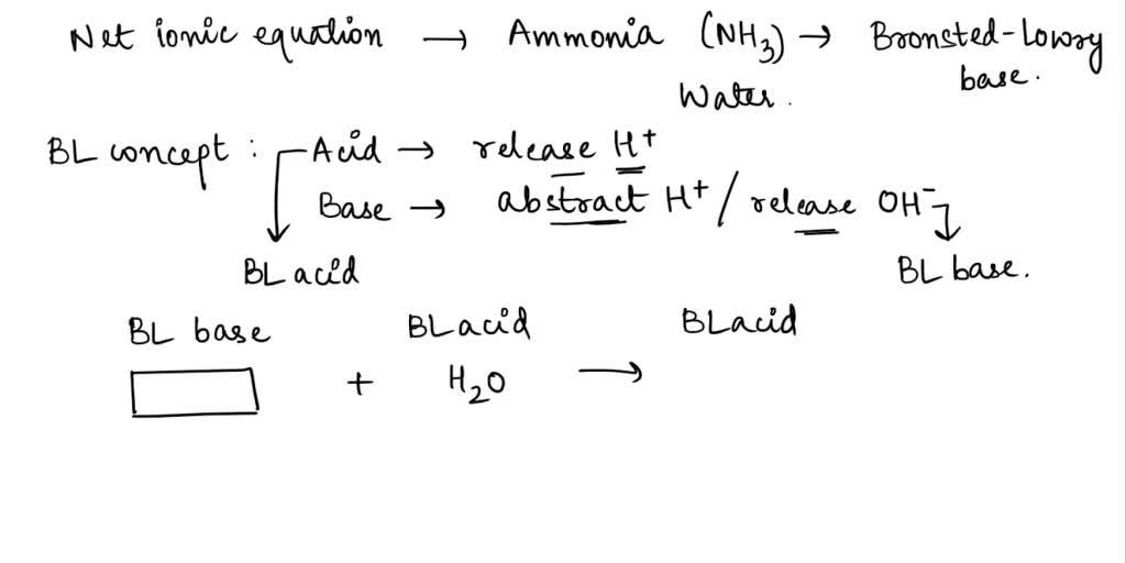 SOLVED: Write a net ionic equation to show that ammonia behaves as a ...