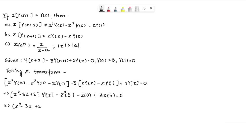 SOLVED: Use the z-transform method to solve the following difference equation: y[n + 2] = 3y[n ...