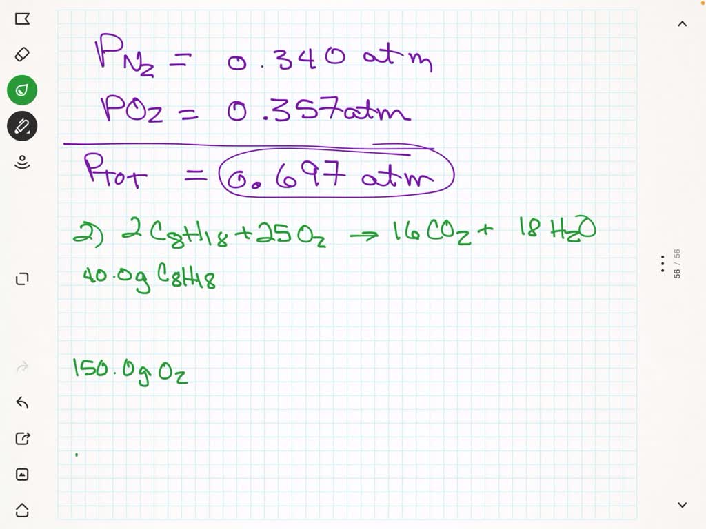 SOLVED: 1) A nitrogen-oxygen mixture made up of 10.0g of N2 and 12.0g O2 occupies a volume of 25 ...