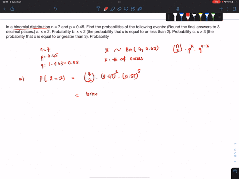 SOLVED:Solve for the probabilities of the following binomial ...