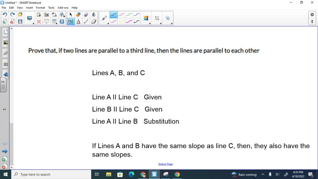 SOLVED: Prove that, if two lines are parallel to a third line, then the lines are parallel to ...