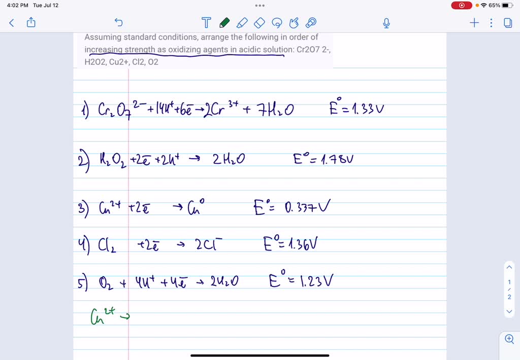 SOLVED: The strength of different oxidizers varies. Using the ...